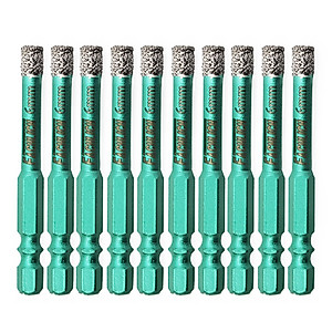 FACHLICH Porcelain Tile Drill Bits 1/4" Granite Drill Bits 10pcs 6mm Diamond Drill Bits Set with Quick Change Hex Shank for Granite Marble Tile Porcelain Ceramic