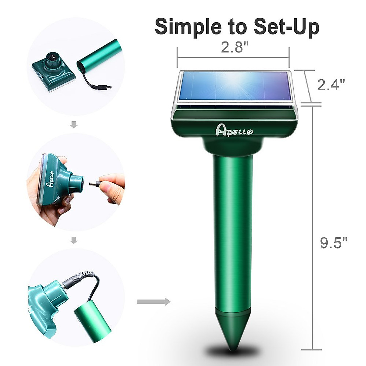 2024 Apello Mole Repellent Ultrasonic Vole Repellant Solar Gopher Repellent Chipmunk Deterrent Outdoor No Traps Killer Harm to Your Lawn Garden