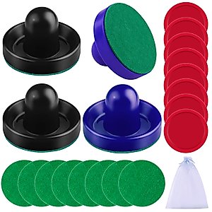 URATOT Air Hockey Pushers and Air Hockey Pucks Air Hockey Paddles, Goal Handles Paddles Replacement Accessories for Game Tables(4 Pushers, 8 Red Pucks and 8 Green Pads)