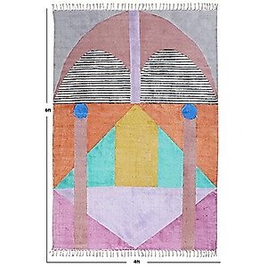 Casavani Indian Handmade Cotton Dhurrie Geometric Pink & Orange Area Rug Boho Kilim Flat Weave Rug Indoor Hall Room Decor Carpet Throw Rugs for Bedroom Living Room Bathroom Balcony 2x3 Feet