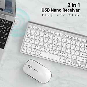 Wireless Keyboard Mouse, JOYACCES 2.4G Compact and Ultra Slim Wireless Keyboard and Mouse for Windows, Computer, Desktop, PC, Laptop-Sliver