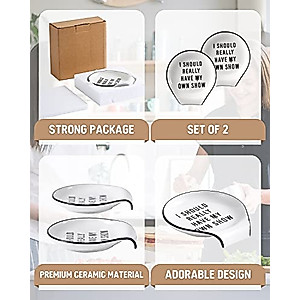 YMASINS Coffee Spoon Rest, Spoon Rest for Stove Top, Ceramic Spoon Holder for Stove Top, Utensil Rest for Kitchen Counter, Premium White Spoon Rest for Spoon, Ladles, Spatula, 2pcs