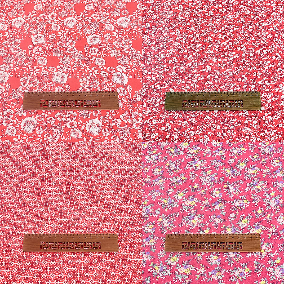 100% Cotton Fabric for Sewing-8 Pieces (20"x20"), Floral Cotton Craft Fabric, Bundle Squares Fabric, DIY Cloths Patchwork, Material for Quilting, Pre-Cut Quilting Fabric(Red)