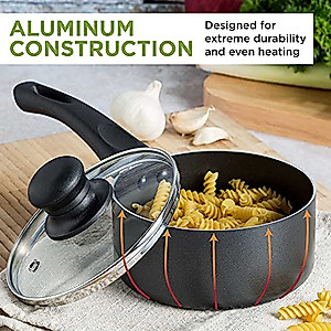 Ecolution Easy Clean Nonstick Cookware Set, Dishwasher Safe Kitchen Pots and Pans Set, Comfort Grip Handle, Even Heating, Ultimate Food Release, 12-Piece, Black