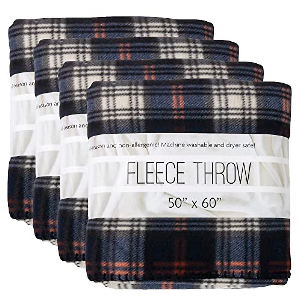 Plaid Fleece Blankets and Throws Bulk Fleece Blankets 24 Pack Plaid Blankets in Bulk for Wedding Guests, Homeless 50x60, 160 GSM