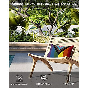 Recliner Head Pillow Ledge Loungers Chair Pillows with Insert Rainbow Stripes Color Texture Lumbar Pillow with Adjustable Strap Outdoor Waterproof Patio Pillows for Beach Pool Chair, 2 PCS