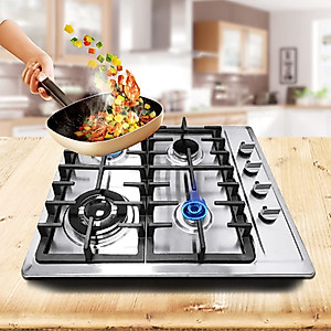 4 Burners Gas Stove Top, 23 inches Gas Cooktop, Stainless Steel Cooktop Cast Iron Grates Gas Stovetop with Thermocouple Protection and Easy to Clean