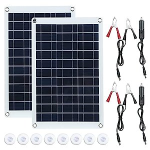 Solar Panel, Lixada 60W Portable Flexible Solar Panel Kit Set, IP65 Waterproof with DC Alligatoe Clip & 1 * Car Charger Port Solar Cell Solar Panel for Home, Outdoor Camping, Travel