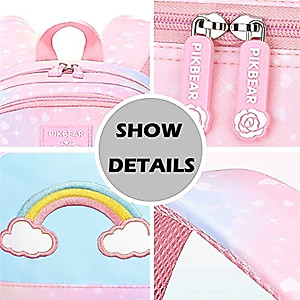 Kawaii Gradient Color Backpack for Girls Elementary School, Kids Cute Rainbow Book Bag, Women Casual Daypacks with Pendant