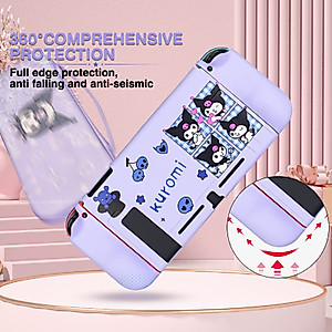 DLseego Little Evil Rabbit Switch Case Set Purple Carrying Case with 12 Slots Cute Silicone Protective Case Soft Cover with 4PCS Lovely Thumb Grips Caps and 1PCS Kawaii Sticker