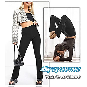 FITTOO Women's Solid Cotton Spandex Boot Cut High Waisted Flare Yoga Pants Workout Casual Trousers Comfortable Flared Leggings Black M