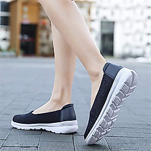 LLTMALL Women's Mesh Slip on Sneakers Comfortable Knit Ballet Flats Shoes Dark Blue 10
