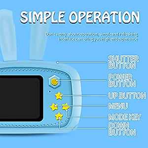 Kids Camera, Rabbit Shape Video LCD Screen Kid Camera, Kids Camera for Girls, USB Data Transfer Kids Digital Camera, Battery Powered Toddler Camera Blue