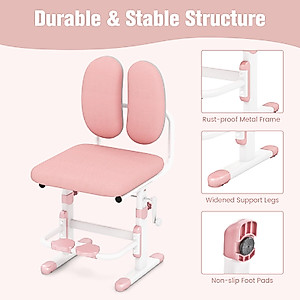 Costzon Kids Desk Chair, Height Adjustable Student Study Task Chair with Double Back Support, Rotatable Footrests, Mesh Ergonomic Office Chair, Kids Computer Chair for Boys Girls Bedroom School, Pink