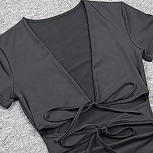 CofeeMO Bravetoshop Womens Sexy Bodycon Short Sleeve Cut Out Ruched Dresses Elegant Club Party Mini Dress Y2K Streetwear (Black,M)