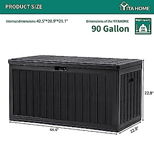 YITAHOME 90 Gallon Large Deck Box, Double-Wall Resin Outdoor Storage Boxes, Deck Storage for Patio Furniture, Cushions, Pool Float, Garden Tools, Lockable & Waterproof (Black)