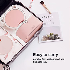 Makeup Bag Portable Travel Cosmetic Bag for Women, Beauty Zipper Makeup Organizer PU Leather Washable Waterproof (Pink)