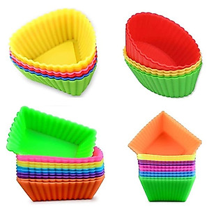 Kaptin 24pcs Silicone Muffin Baking Cups Cupcake Liners,Reusable Non-Stick Cake Molds Sets Multi-color (Square + Rectangle + Triangle + Ellipse)