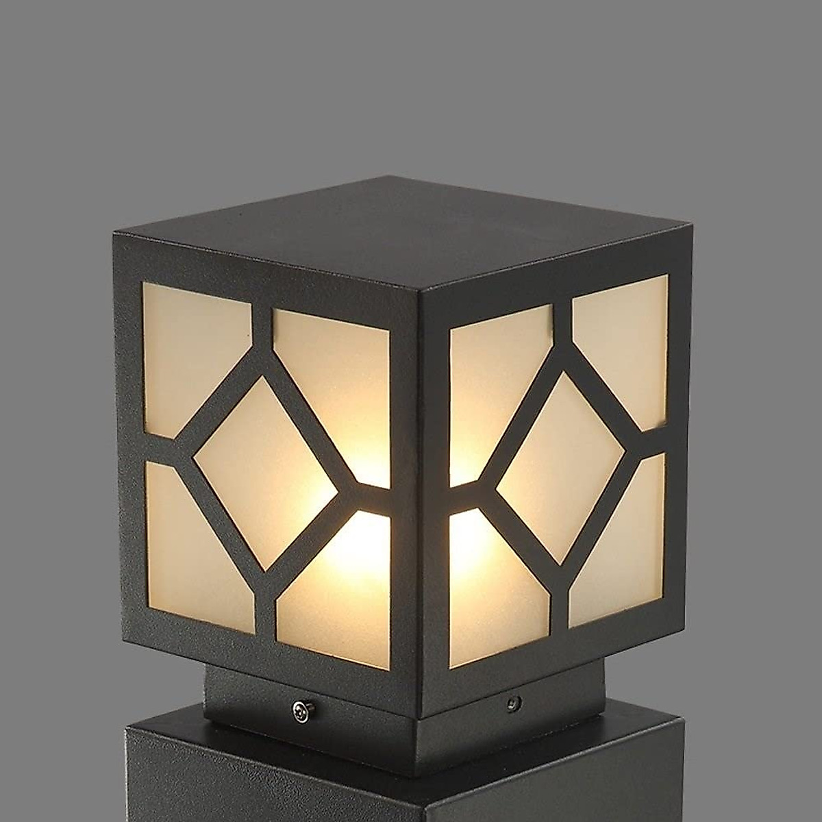 MODEBHD 23cm High Outdoor Post Column Lamp Lawn Garden Light Landscape Single Head Metal with Glass Shade Pillar Lights Villa Wall Door Post Lantern Light, IP44 Waterproof Black Post Lights