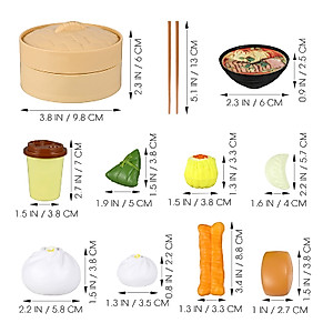 Play Food 26pcs Pretend Play Toy Asia Dim Sum Set Steamer Buns Chinese Breakfast Toy for Kids Food Kitchen Set Cooking Dish Asia Tea Time Birthday Gift, Style Random