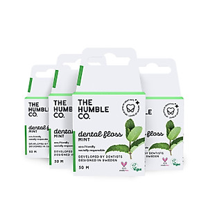 The Humble Co. Dental Floss (4pack) - Vegan, Waxed Dental Floss with Xylitol, 55 Yards of Adult and Kids Floss for Gum Care and Dental Care (Mint)