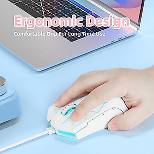 FELICON RGB Lightweight Gaming Mouse, Programmable 7 Buttons, Ergonomic LED Backlit USB Gamer Mice Computer Laptop PC, for Windows Mac OS Linux(Star White)