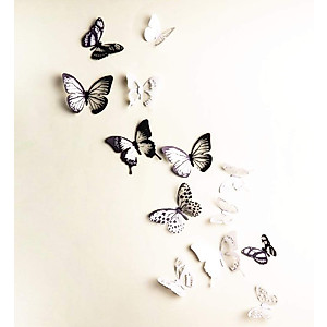 90 PCS 3D Butterfly Wall Stickers,Butterfly Decor PVC Crystal Butterfly,Art Decal Satin Paper Butterflies Home DIY Decor Removable Sticker,Bedroom Showcase Nursery Butterfly Wall Decor(Black-White)