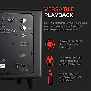 Audioengine S8 Powered Home Subwoofer Speaker - 250W 8-inch Subwoofer with Built-in Amplifier for Home Audio