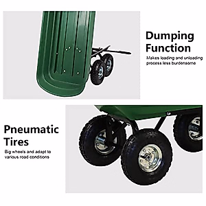 Garden Dump Cart - Poly Utility Wagon Carts 600lbs Capacity with Steel Frame for Outdoors, Lawns, Yards, Farms, and Ranches, Green