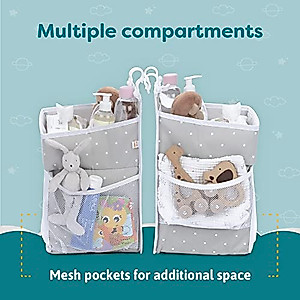 Cradle Star Hanging Diaper Caddy Organizer - Diaper Organizer Caddy with Multiple Pockets - Baby Organizer for Nursery Accessories - Changing Table Organizer and Diaper Storage - 17x9x9 in - Gray