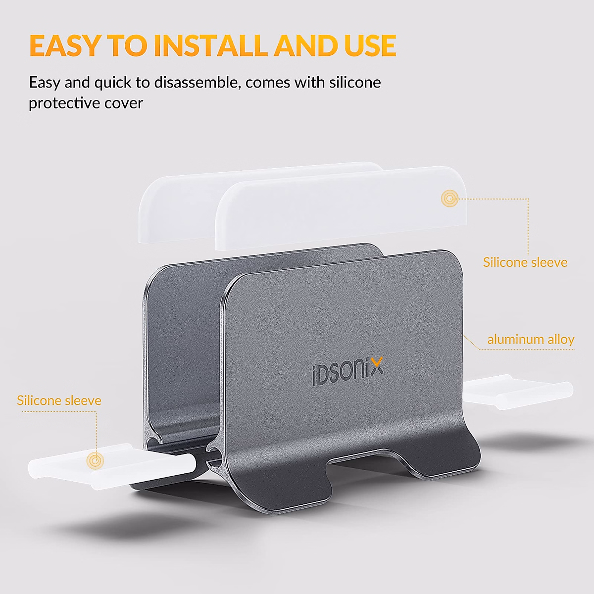 Vertical Laptop Stand Holder, iDsonix Auto Locking Holder Storage Dock, Space Saving for Desk Organizer, Fits All MacBook, iPad, Surface, Dell, Gaming Laptops (Gray)