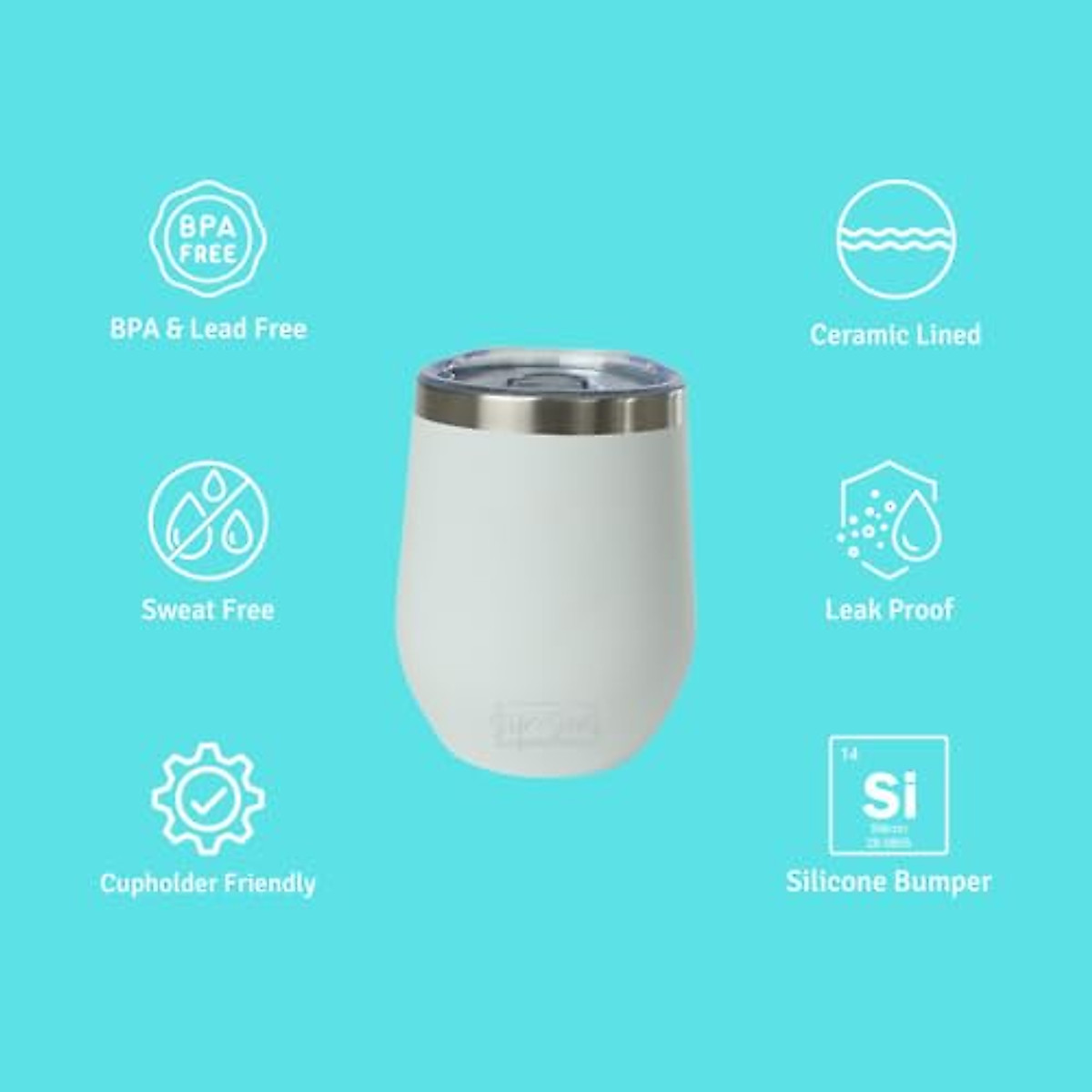 Sip+Sea Antiqua 12 oz Stainless Steel Ceramic Lined Wine Tumbler with Lid | Stemless | Double Wall Vacuum Insulated