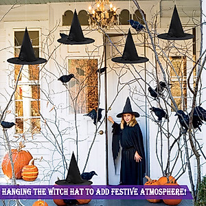Halatool 10 Pieces Halloween Witch Hats, Floating Black Hanging Witch Hats Outdoor, Halloween Party Favors Witch Hat with 98 Feet Hanging Rope for Halloween Costume Accessories Party Decoration