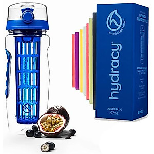 Hydracy Fruit Infuser Water Bottle - 32 oz Sports Bottle - Time Marker & Full Length Infusion Rod + 27 Fruit Infused Water Recipes eBook Gift - Azure Blue