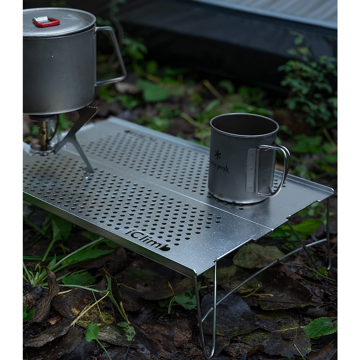 iClimb 1 Anti-Sinking Large Feet Chair and 1 Solo Mini Folding Table Bundle, Ultralight Compact for Adults Outdoor Backpacking Hiking Camping Beach Concert