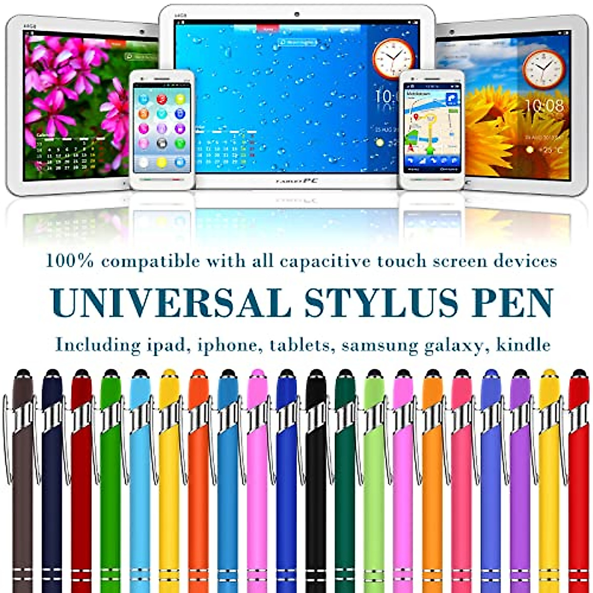 100 Pieces Stylus Pen 2 in 1 Ballpoint Pen with Stylus Tip Stylus Metal Pens Capacitive Stylus Ballpoint Pen for Touch-Screen Phone Tablet, Touchscreen Devices, Compatible with iPad iPhone Samsung