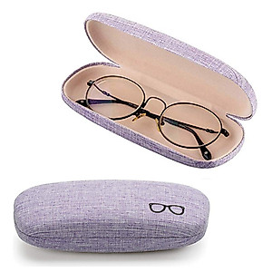 Tkocisa 3 Pieces Hard Shell Eyeglasses Case Glasses Case, Retro Portable Glasses Case, Linen Fabrics Sunglasses Case with Glasses Pouch and Cleaning Cloth for Women, Men, Kids