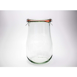Weck Jars - Weck Tulip Jars 1.5 Litres - Sour Dough Starter Jars - Large Glass Jars for Sourdough - Starter Jar with Glass Lid - Tulip Jar with Wide Mouth - Suitable for Canning and Storage - (2 Jars)