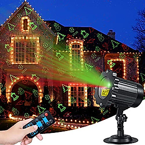 Christmas Lights Projector Outdoor, Christmas Laser Lights Landscape Spotlight Red and Green Star Show with Rf Wireless Remote Christmas Decorations for Outdoor Garden Patio Wall Xmas Holiday Party