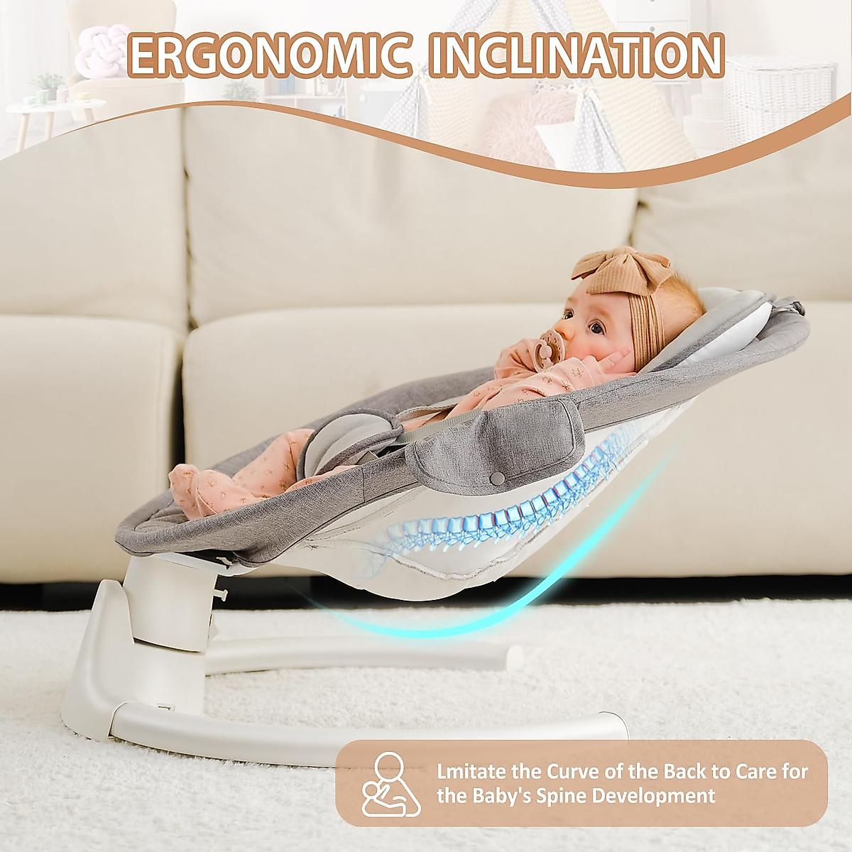 Baby Swings for Infants to Toddler,Nookbeya Electric Baby Swing for Newborn with 5 Swing Speeds Bluetooth Remote Control Music 12 Preset Lullaby, 3 Timer Settings, 5 Point Harness Portable Baby Rocker