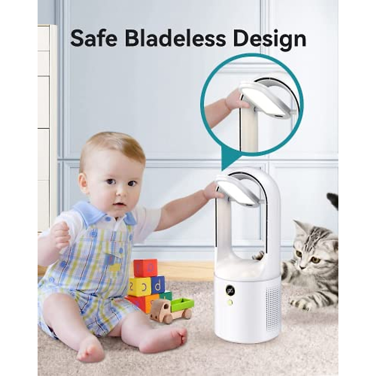 Desk Fan, 6 Speed Battery Operated Fan & Lamp 2 in 1 Bladeless Fan, Stylish 13 Inch Table Fan with LED Power Display, Type C Portable Fan with Natural Wind for Bedside Home Bedroom Office Summer Gift