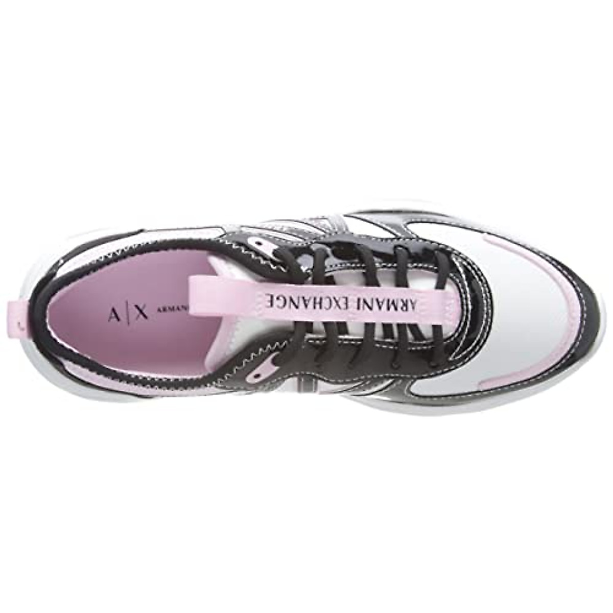 A|X ARMANI EXCHANGE Women's Cher Chunky Logo Sneakers, Optic White + Black, 10.5