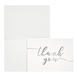 Sustainable Greetings 120 Pack Blank Thank You Cards with Envelopes, Silver Foil for Wedding, Bridal, Baby Shower, Graduation, Business (3.6 x 5 In)