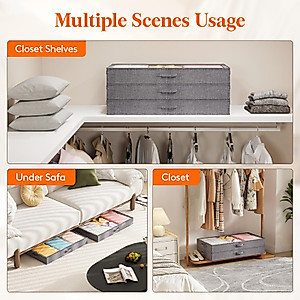 Lifewit Under Bed Storage Containers, 4.3 Inches Tall Low Profile Underbed Storage, Foldable Clothes Storage Bags Organizer Bin with Lids, Ultra Thick Fabric for Blankets Pillows Shoes, Large, 3 Pack