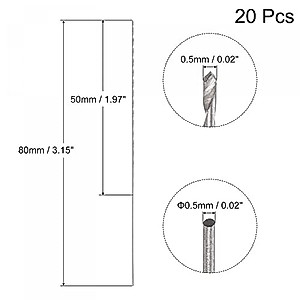 uxcell 20 Pcs 0.5mm Mini Micro Twist Drill Bits, High-Speed Steel Straight Shank Extra Long Drill Bit 80mm for Aluminum Alloy