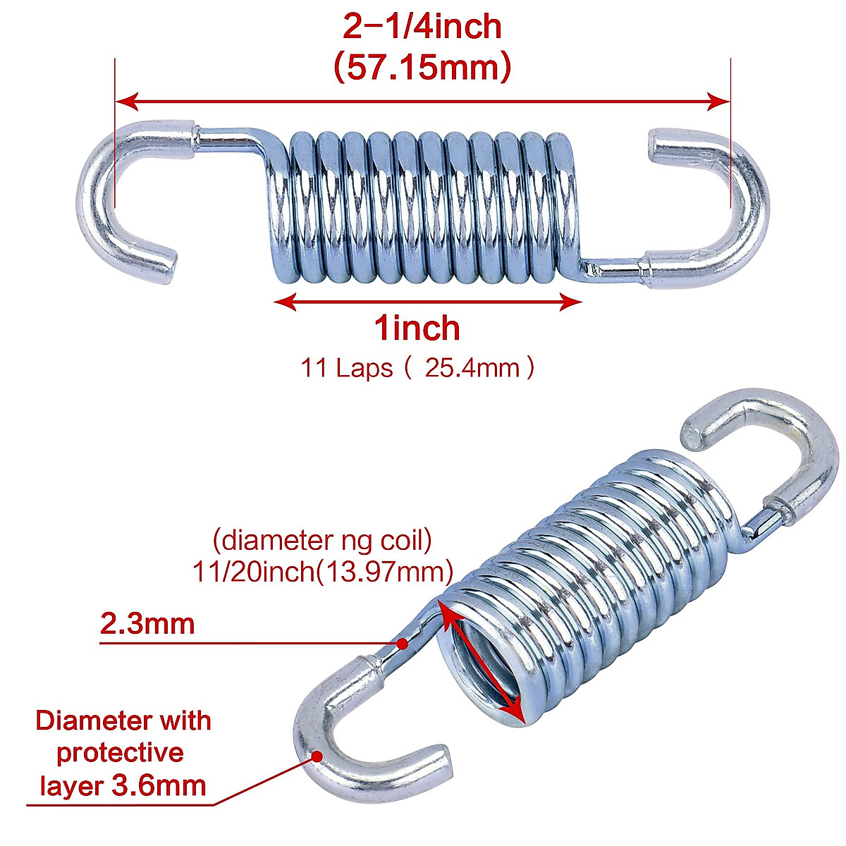 JIALIA GUPO 2-1/4inch(8Pcs) Protective Coated Replacement Furniture Tension Springs for Recliner Sofa Bed, Metallic (TH-2-1/4(2.3))