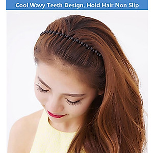 bodbop XINGZHE Metal Hair Band for Men Headband Women Hair Bands for Guys Fashion Headbands for Washing Face Makeup Sports Head Hair Hoop Black Elastic Non Slip Wavy Men’s Hairband (Black)