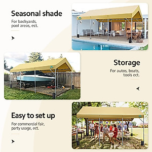 ADVANCE OUTDOOR 12x20 ft Heavy Duty Carport Car Canopy Garage Boat Shelter Party Tent, Adjustable Height from 9.5ft to 11ft, Beige