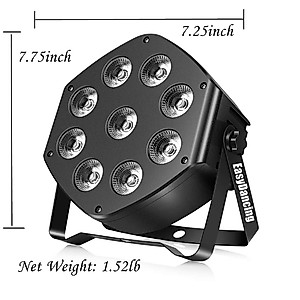 EasyDancing Theatrical Stage Lighting Apparatus Par Light RGBW 9x10W LED Uplighting 8 Channels with Remote DMX for Wedding Event Party Festival DJ Church (4pcs)