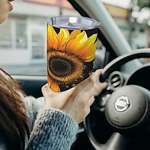 AYCZN Watercolor Sunflower Butterfly 20 OZ Tumbler Stainless Steel Travel Coffee Mug, Floral Insulated Water Bottle with Lid and 2 StrawsLeakproof Thermal Cup